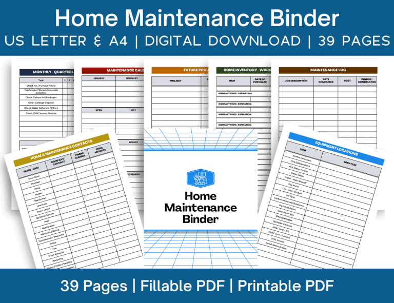 Home Maintenance Binder Fillable and Printable PDF | leveledupdads.com